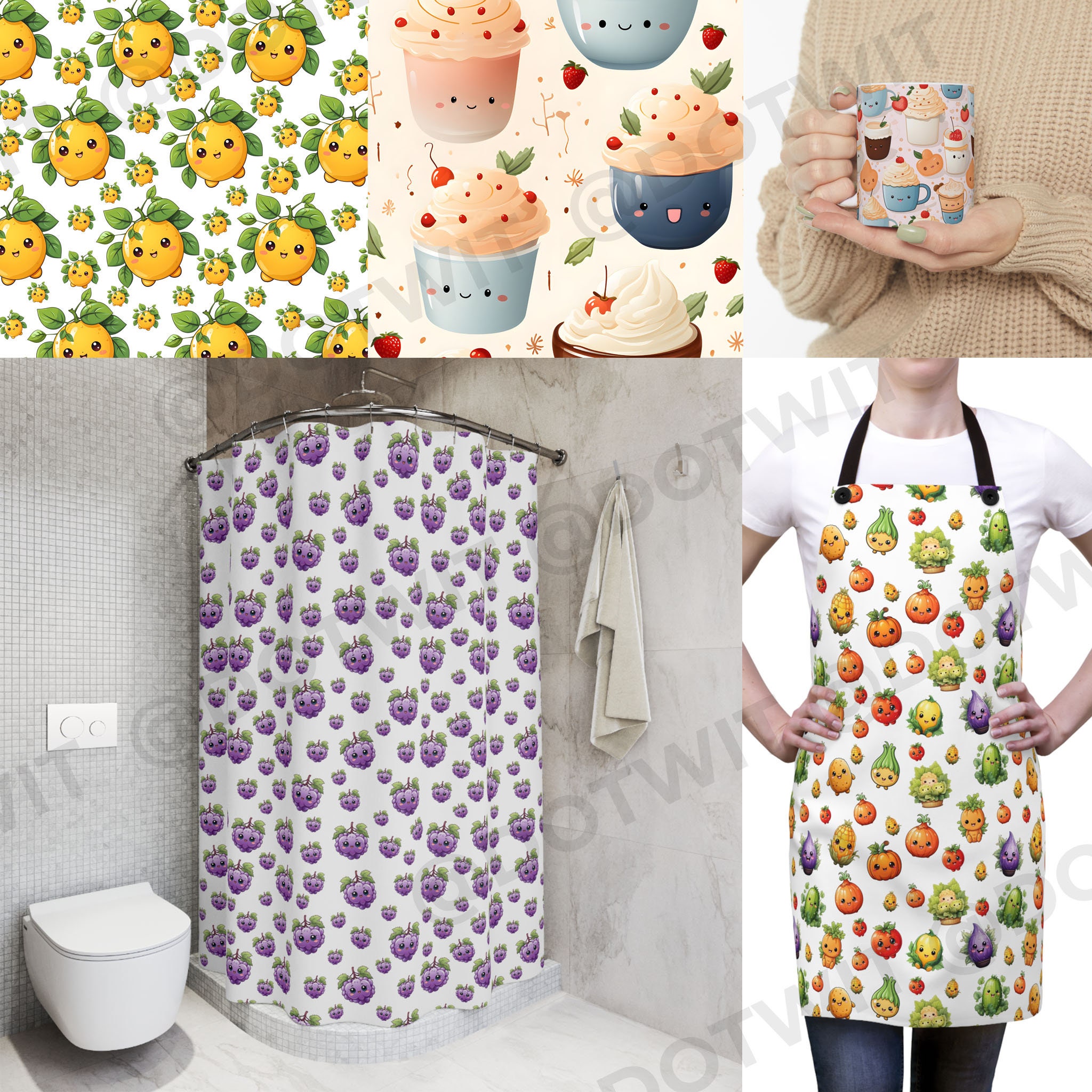 20 Kawaii Food Pattern - Fruits Seamless Pattern - Fruits Digital Paper ...