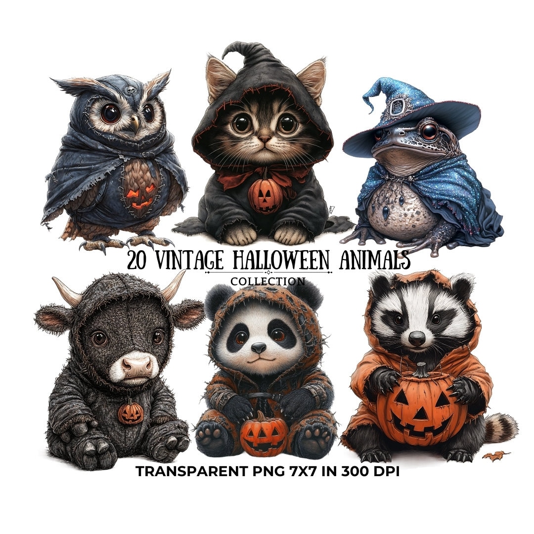 Vintage Halloween Animals Clipart | Costume Pngs (commercial Use - Etsy