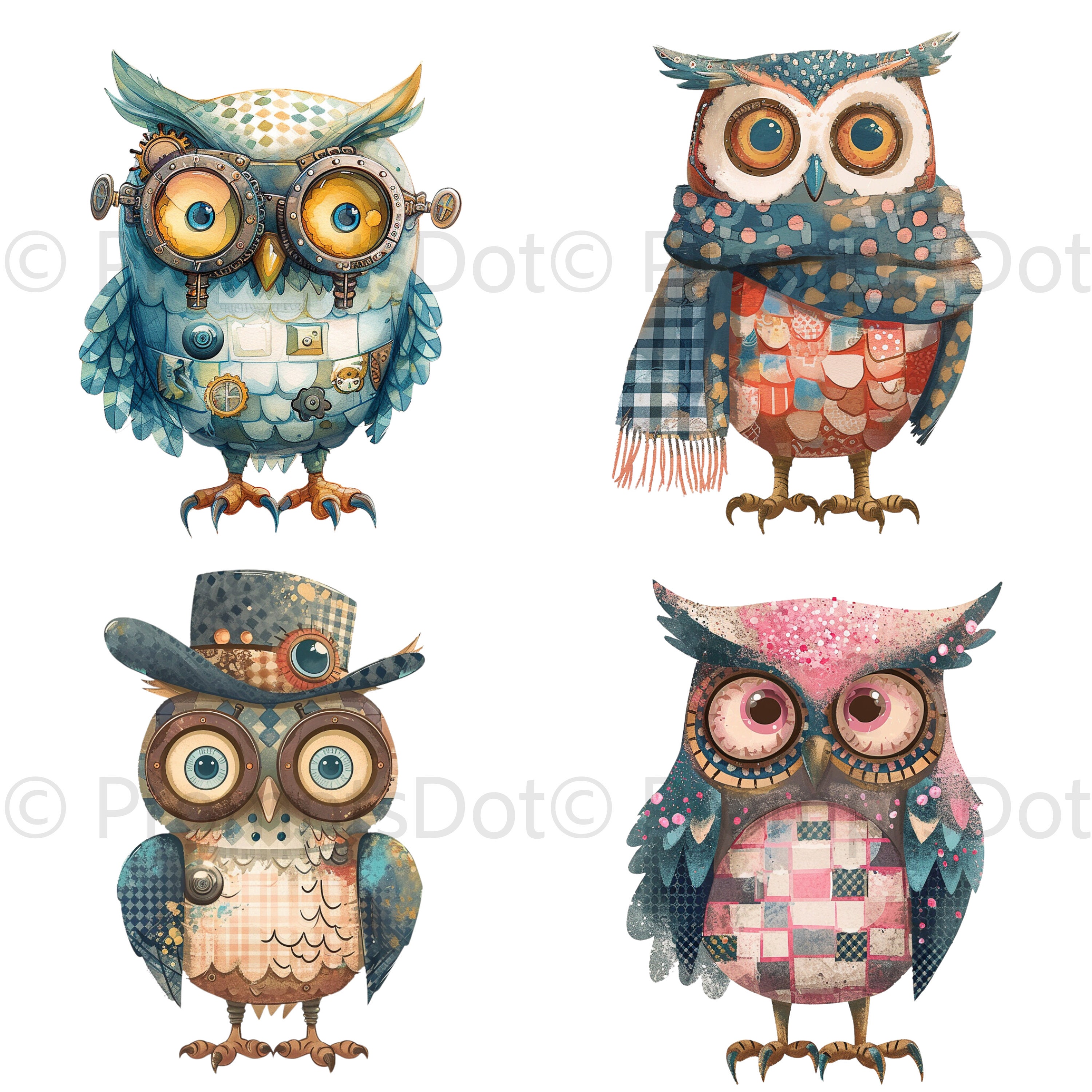 20 Quirky and Whimsical Owl Clipart Bundle, Quirky Owls, Digital ...