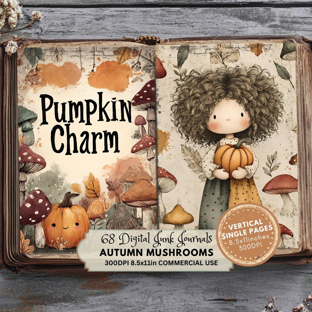 Autumn Mushroom Junk Journal Kit: Fall Digital Pages for Printable ...