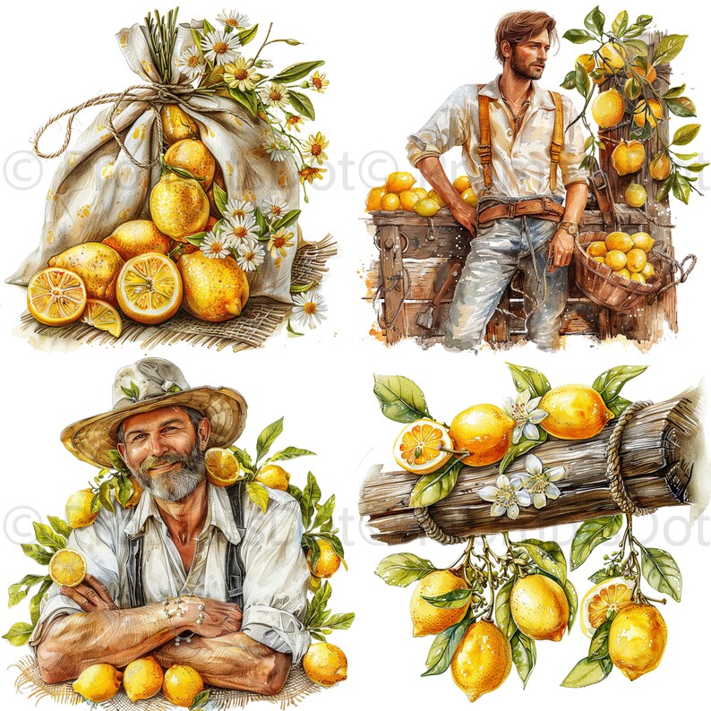 Watercolor Lemon Girls Clipart: Summer PNG Graphics (digital Download ...