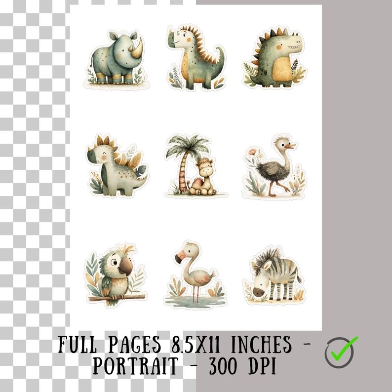 Safari Fussy Cuts: Printable Jungle Animals Ephemera (JPG Files, 8.5x11 ...