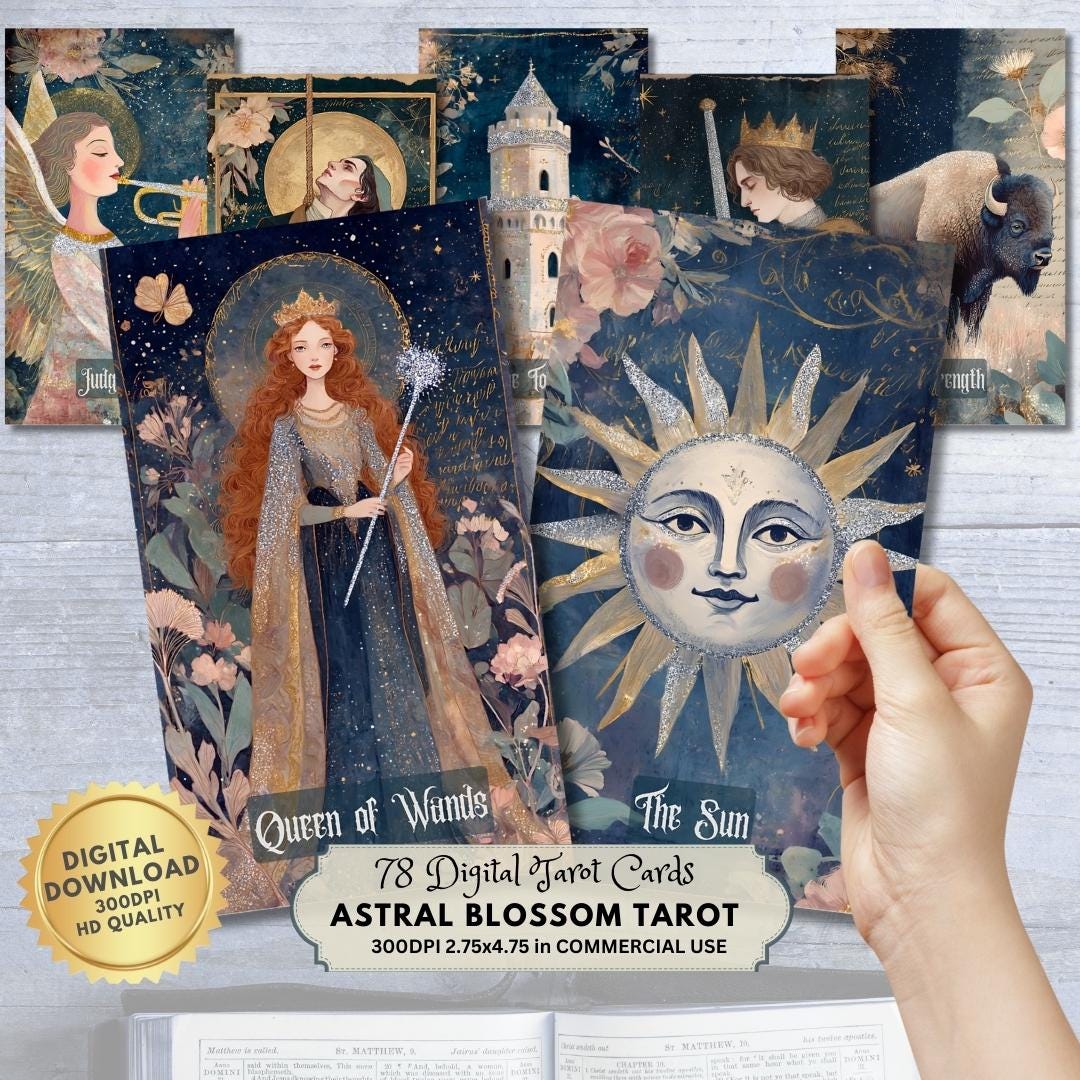 Astral Blossom Tarot Deck: 78 Mystical Celestial Cards (digital ...