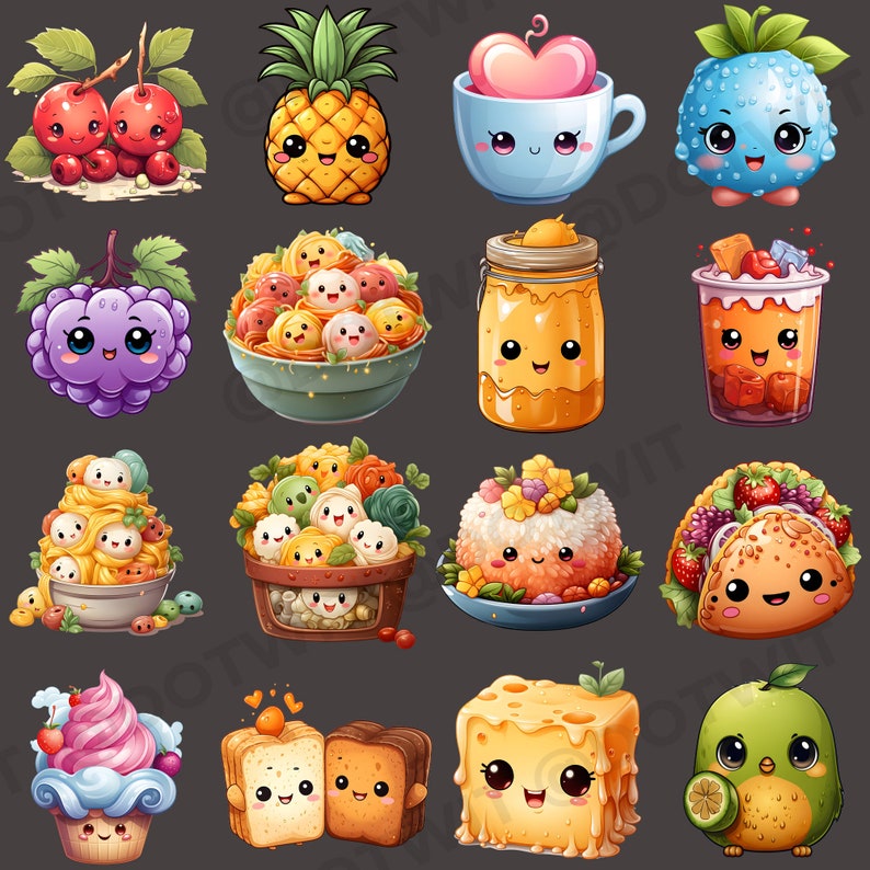 Kawaii Fruit Clipart Cute Fruit Clip Art Cute Kawaii - Etsy