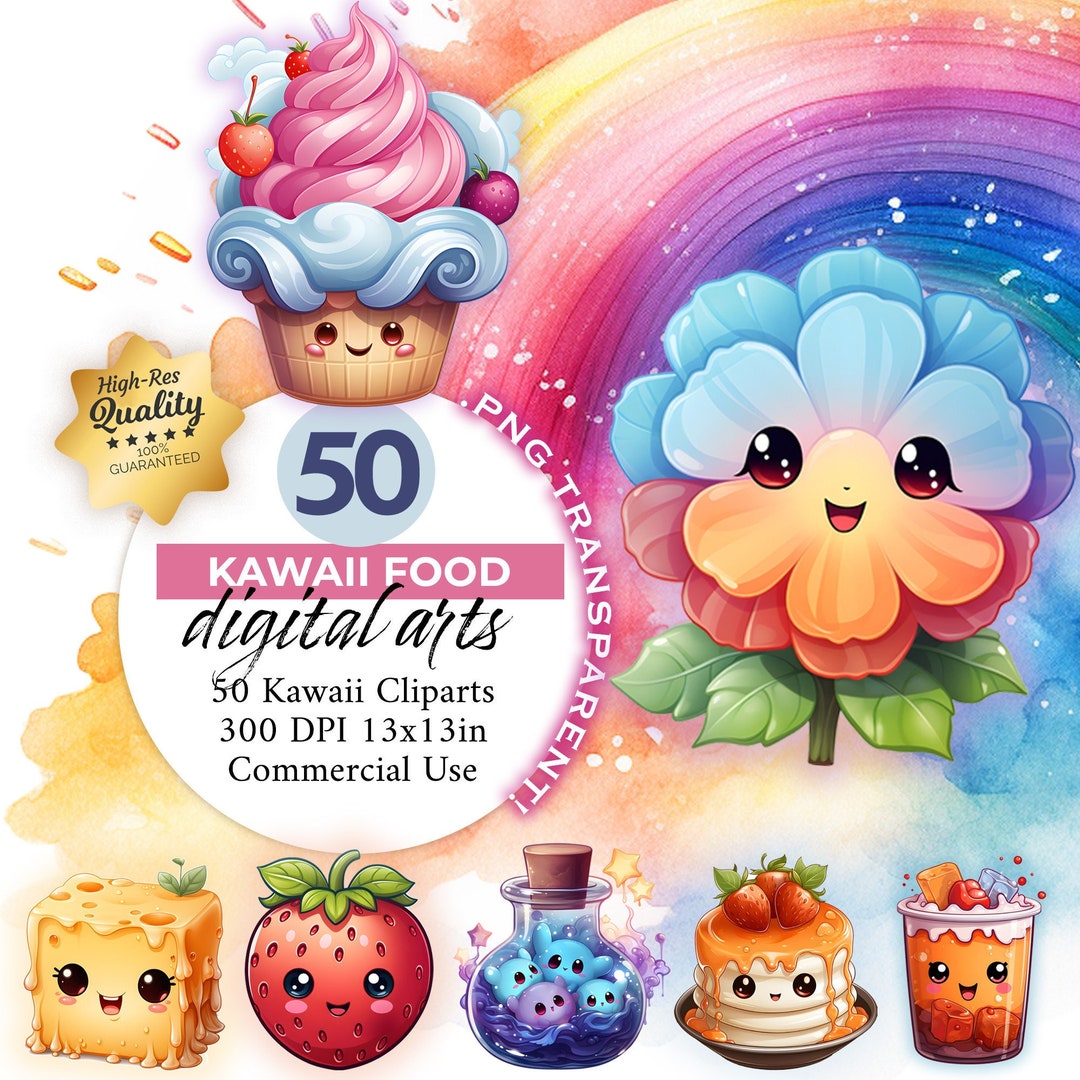 Kawaii Fruit Clipart, Cute Fruit Clip Art, Cute Kawaii Printable Food ...