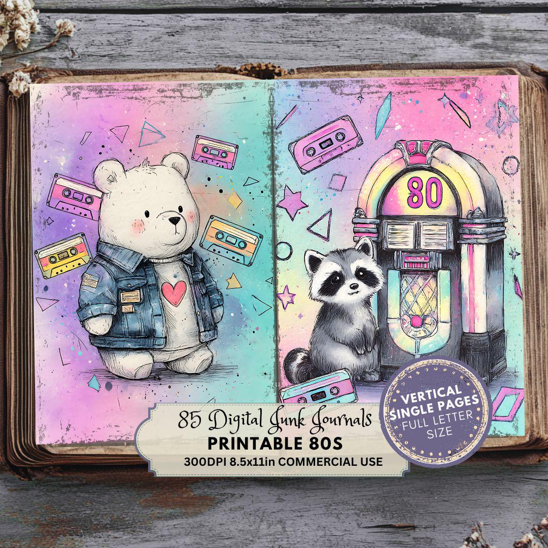 Junk Journal Printable 80s: Neon Digital Scrapbook Supplies (digital ...