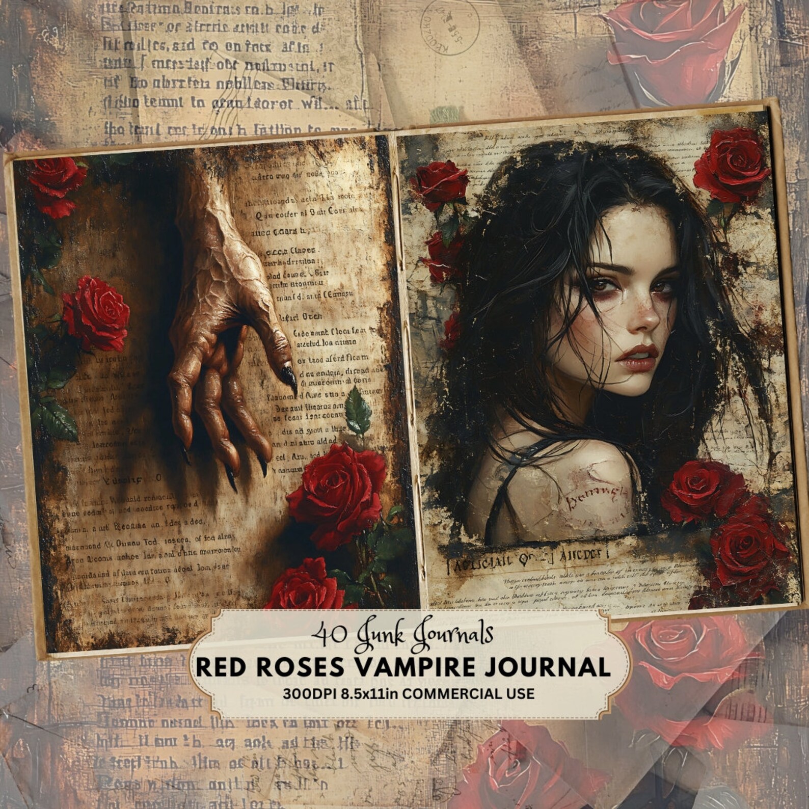 Gothic Vampire Junk Journal Kit: Halloween Red Black Ephemera (digital ...