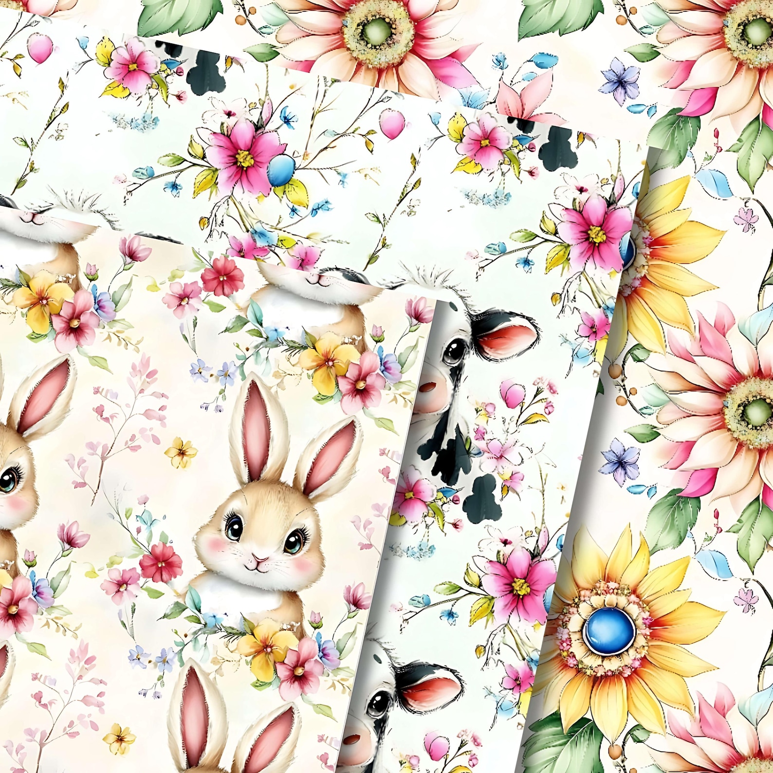 Easter Bunny Seamless Pattern: Pastel Floral Digital Paper (12x12 ...