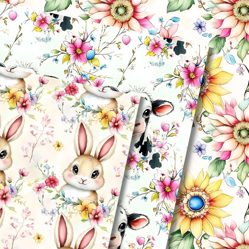 Easter Bunny Seamless Pattern: Pastel Floral Digital Paper (12x12 ...