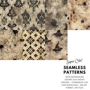 Vintage Halloween Digital Paper Textures, Antique Skull Damask and Old ...