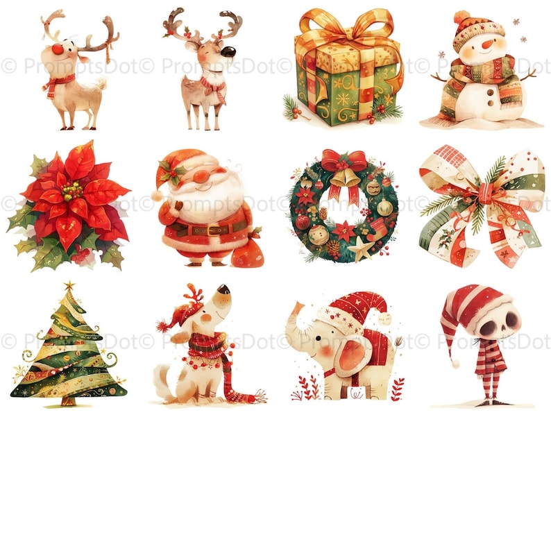 Watercolor Christmas Clipart, Animals, Santa, Dogs (PNG Digital ...