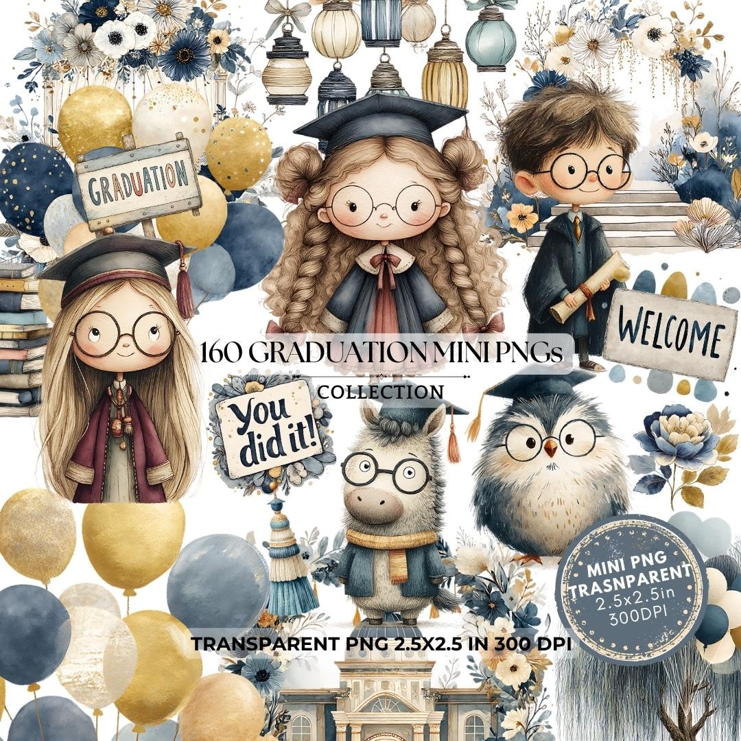Graduation Clipart Bundle, Digital Download PNG, Graduation Cap ...