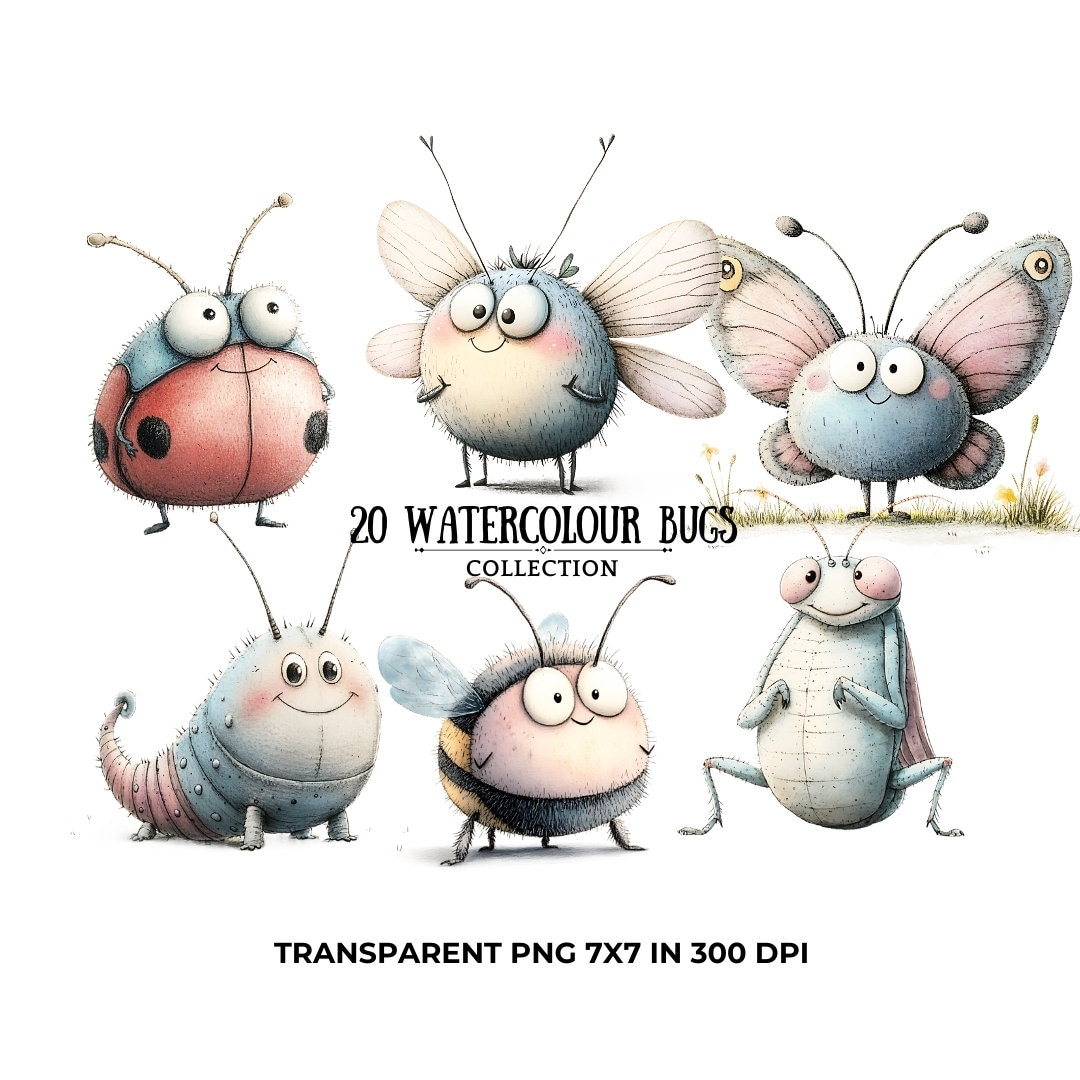 Watercolor Bug Clipart Set: Insect Illustrations Bundle (PNG) - Etsy
