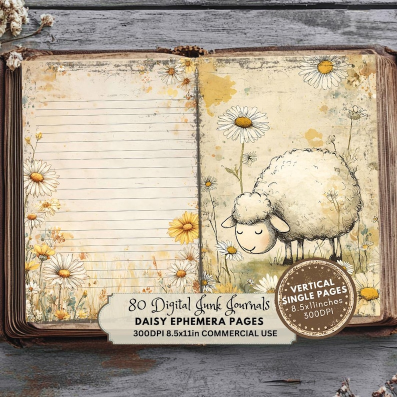 Daisy Junk Journal Pages: Hand-drawn Style Floral Ephemera (digital ...