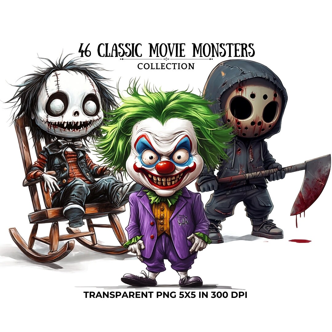 Halloween Monsters Clipart | Classic Movie Characters PNG | Horror ...