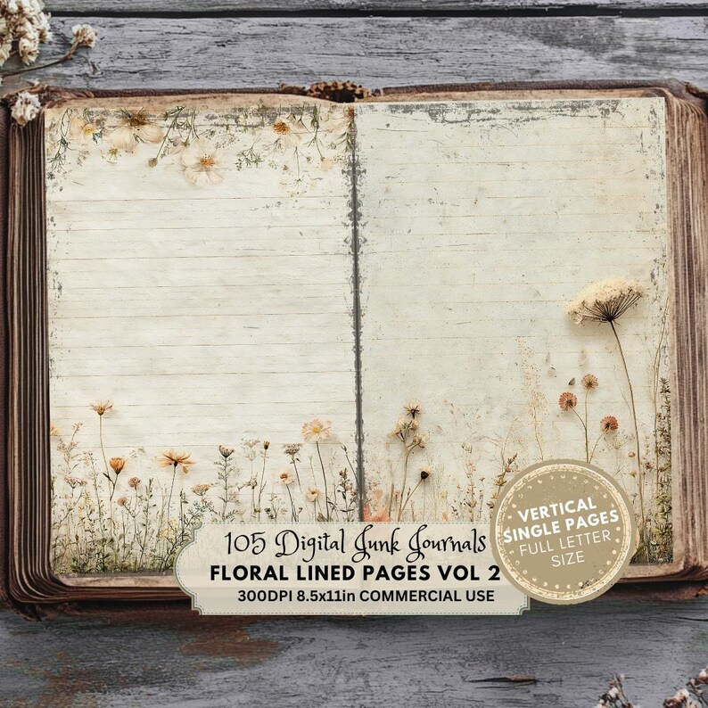 Minimalist Floral Lined Journal Pages, Printable Nature Writing Paper ...