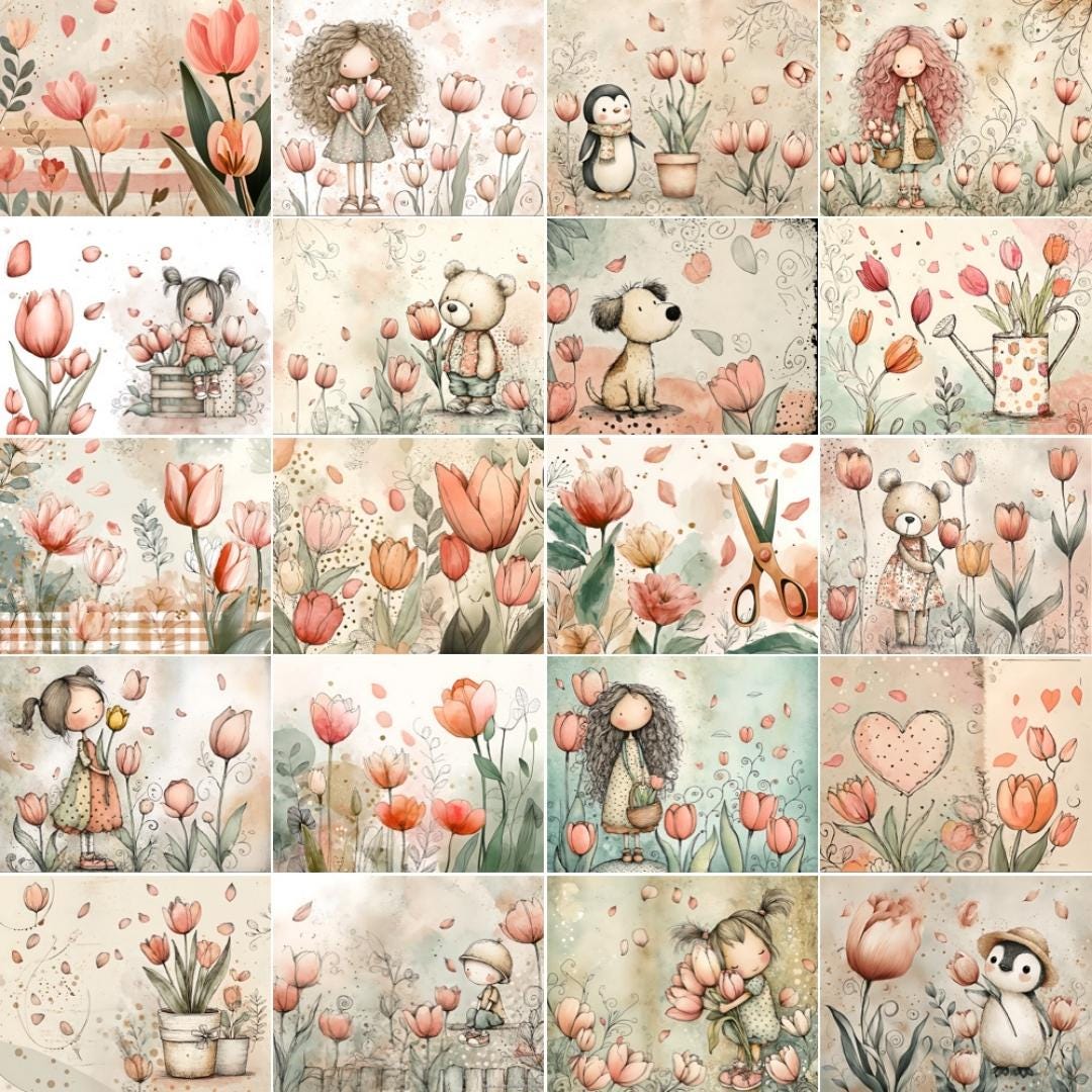 Tulip Pages: Watercolor Flowers Background Crafting Paper (LANDSCAPE ...