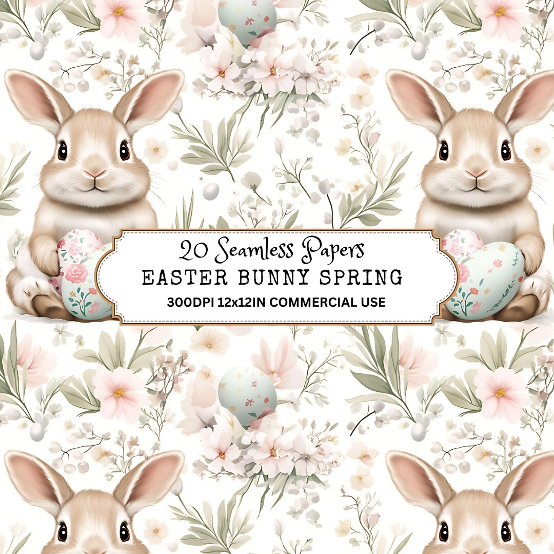 Easter Bunny Floral Seamless Pattern: Spring Digital Paper (digital ...