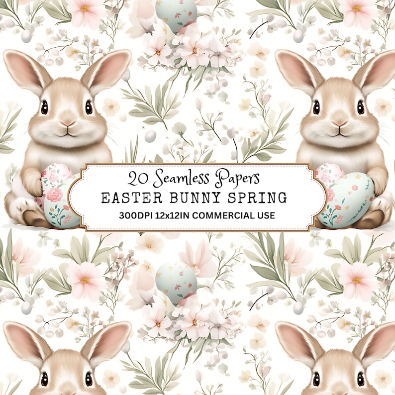 Easter Bunny Floral Seamless Pattern: Spring Digital Paper (digital ...