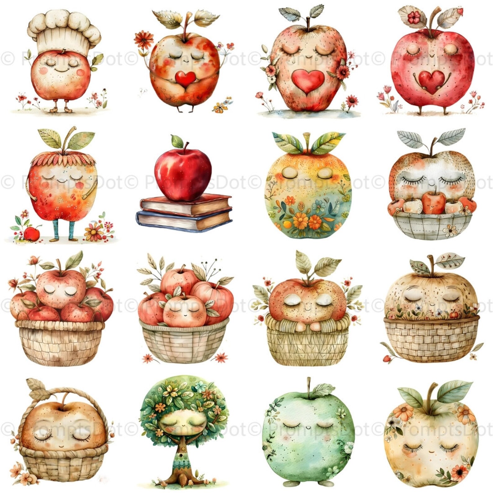 Watercolor Apple Clipart, Fall Harvest, Commercial Use (PNG) - Etsy