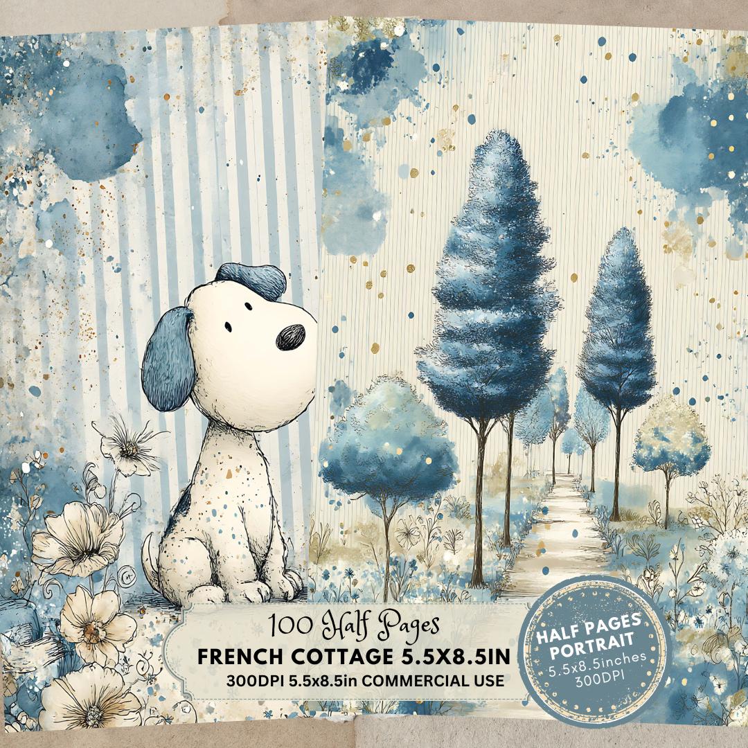 French Half Pages: Blue Country Cottage Printable Journal (digital ...