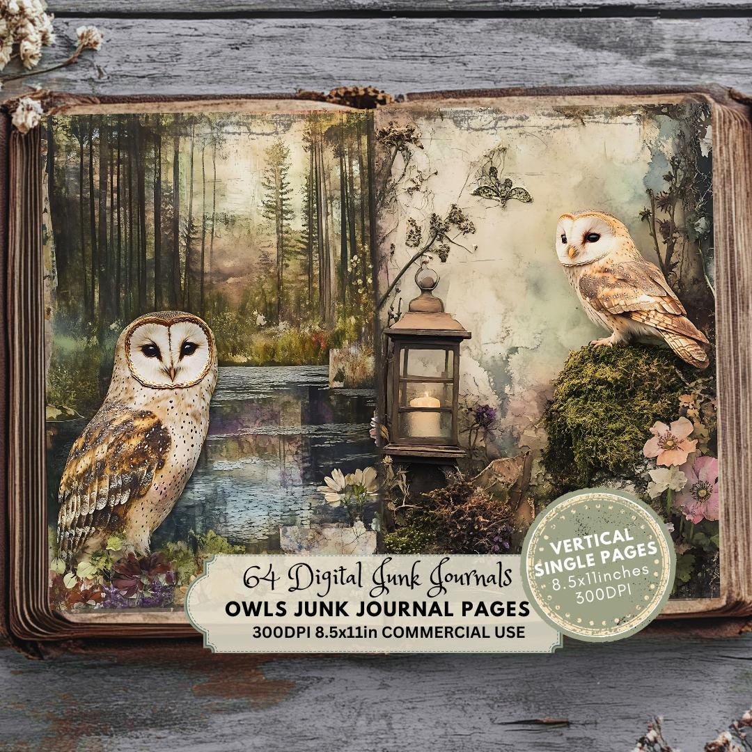 Owls Junk Journal Kit: Vintage Bird Ephemera, Printable Scrapbook Pages ...