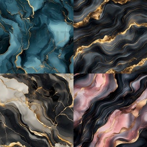 Gold Marble Digital Paper, Seamless Black Marble, Gold Marble ...