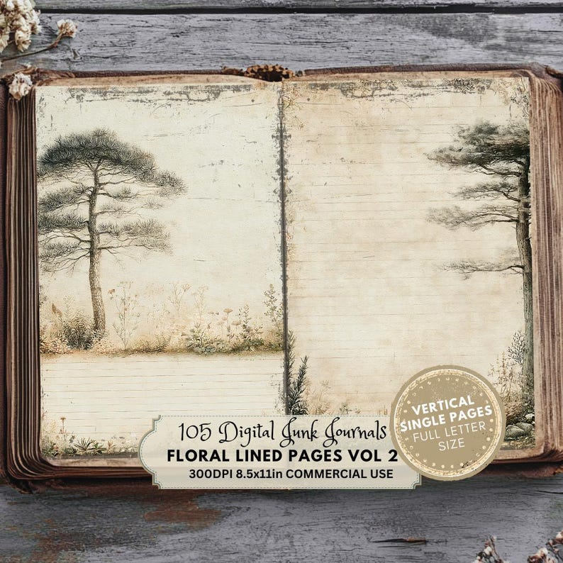 Minimalist Floral Lined Journal Pages, Printable Nature Writing Paper ...