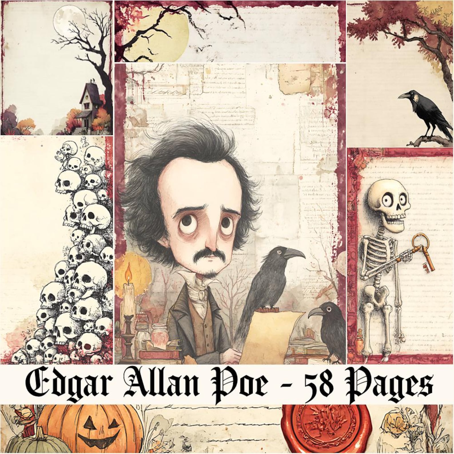 Edgar Allan Poe Junk Journal Kit: Gothic Halloween Ephemera (digital ...