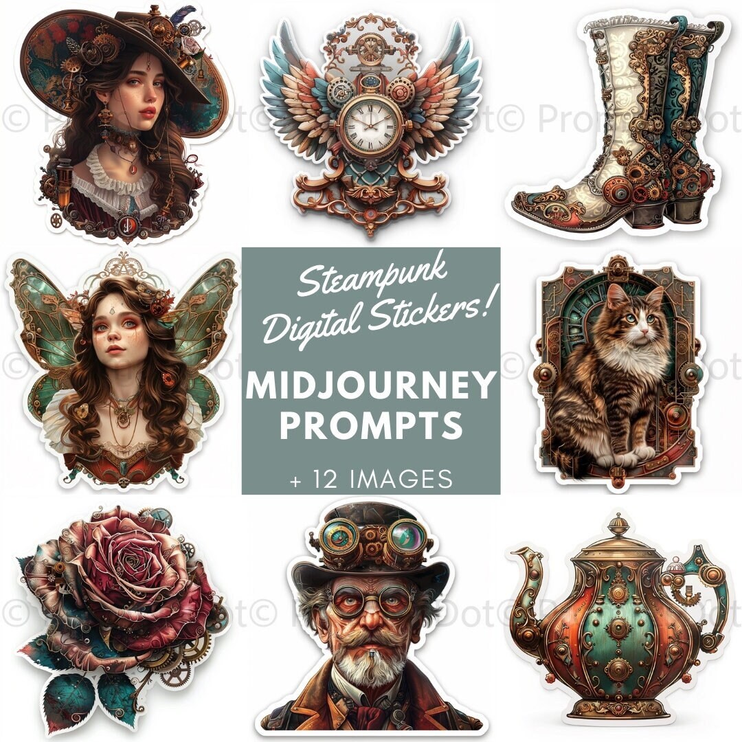 Midjourney Prompts for Steampunk Digital Stickers Creation, Steampunk ...