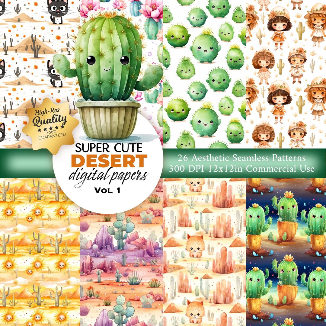 Desert Seamless Pattern: Cactus Digital Paper, Nursery Background ...
