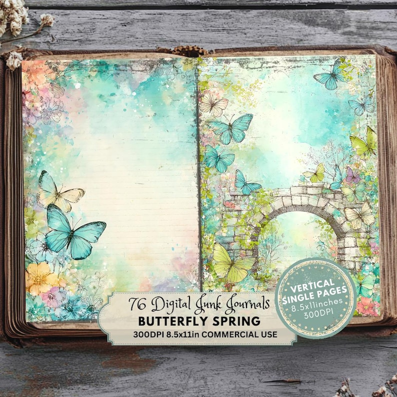 Butterfly Junk Journal Pages: Fantasy Meadow Ephemera (digital Download ...