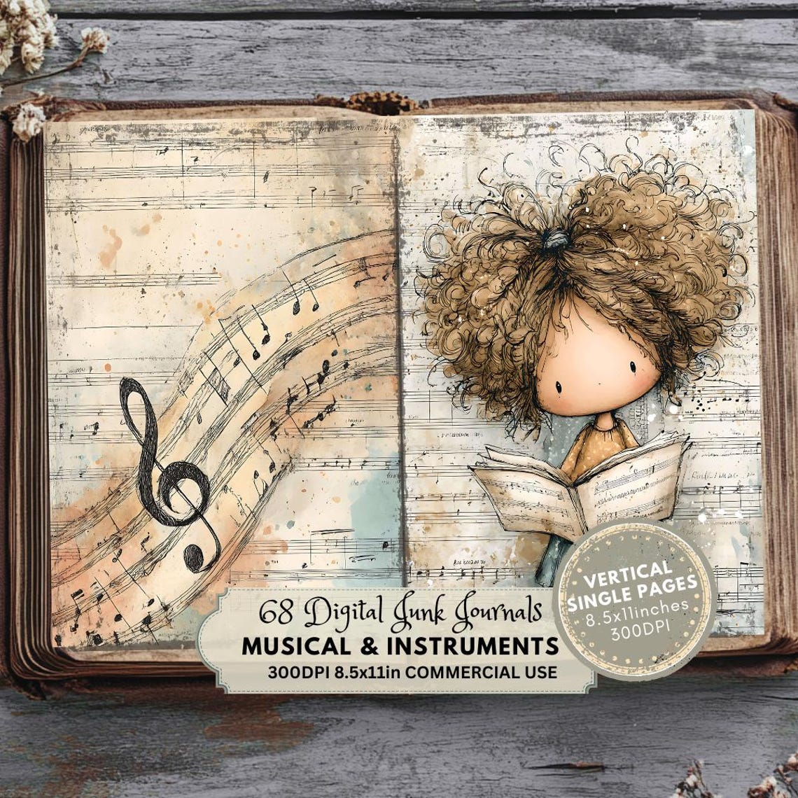 Musical Junk Journal Pages, Instruments Ephemera for Scrapbooking and ...