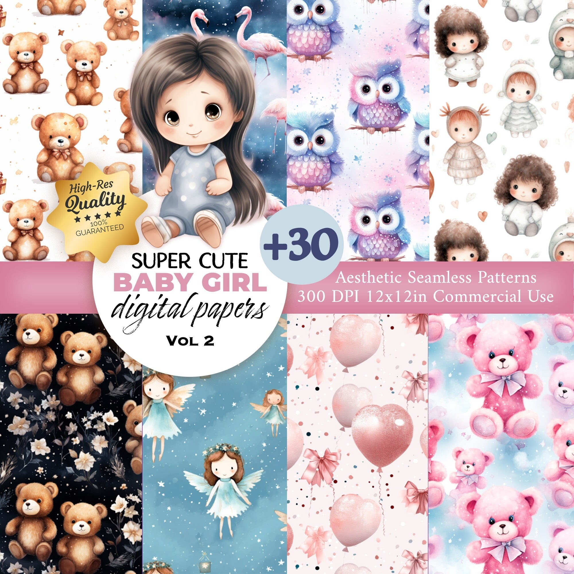 32 Baby Girl Paper, Baby Girl Seamless Digital Paper, Baby Girl Pattern ...