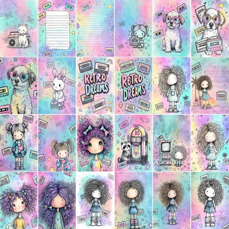 80s HALF PAGES Junk Journal Kit: Retro Pastel Vintage Ephemera (digital ...