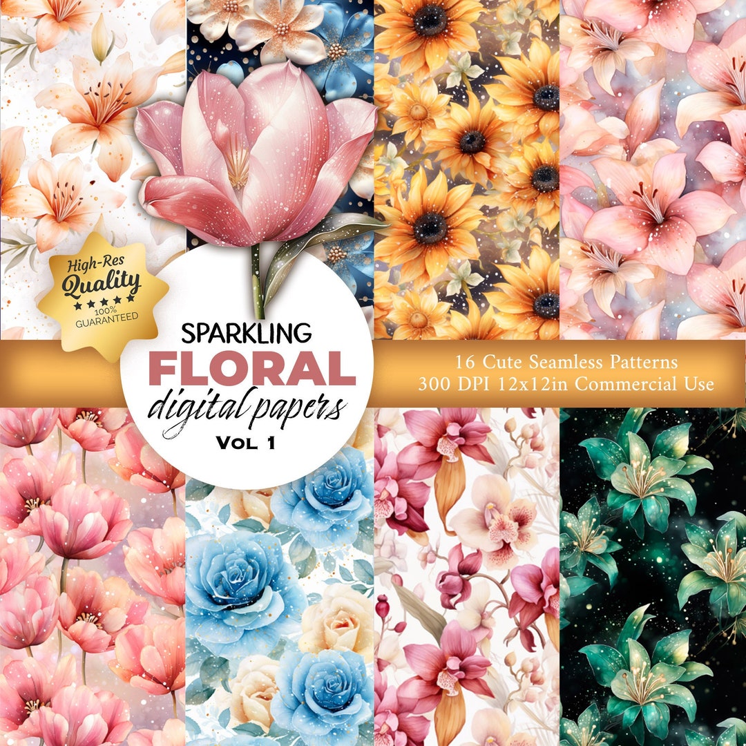 16 Floral Digital Papers, Floral Seamless Papers, Floral Digital ...