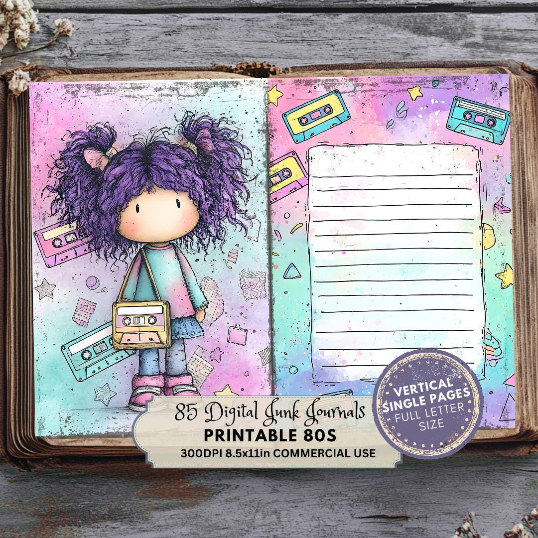 Junk Journal Printable 80s: Neon Digital Scrapbook Supplies (digital ...