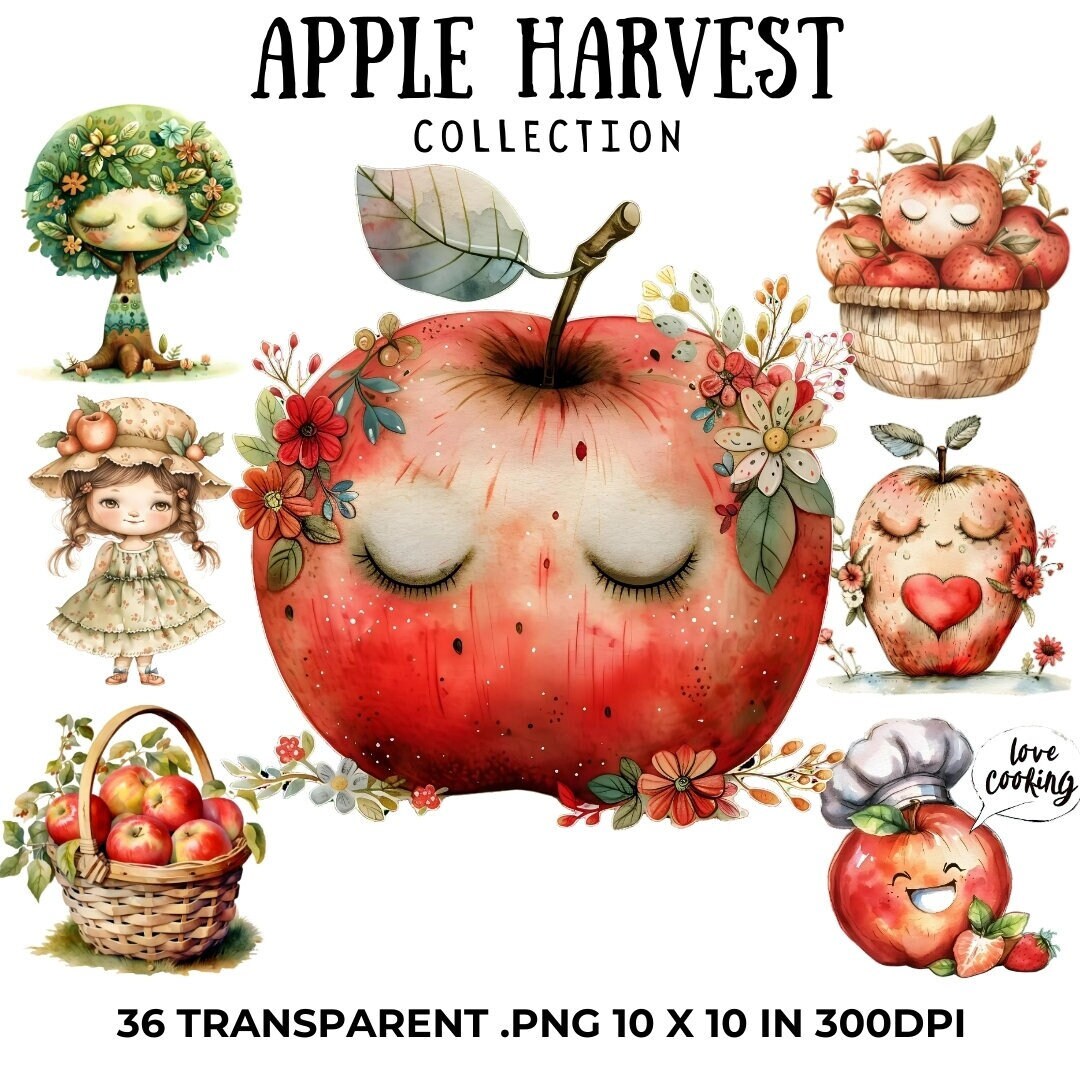 Watercolor Apple Clipart, Fall Harvest, Commercial Use (PNG) - Etsy