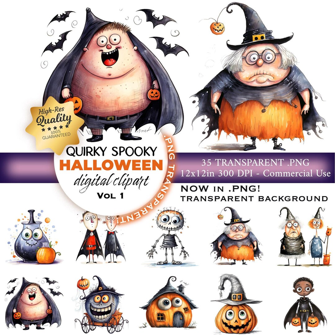 Halloween Clipart, 35 PNG Spooky Characters (instant Download) - Etsy