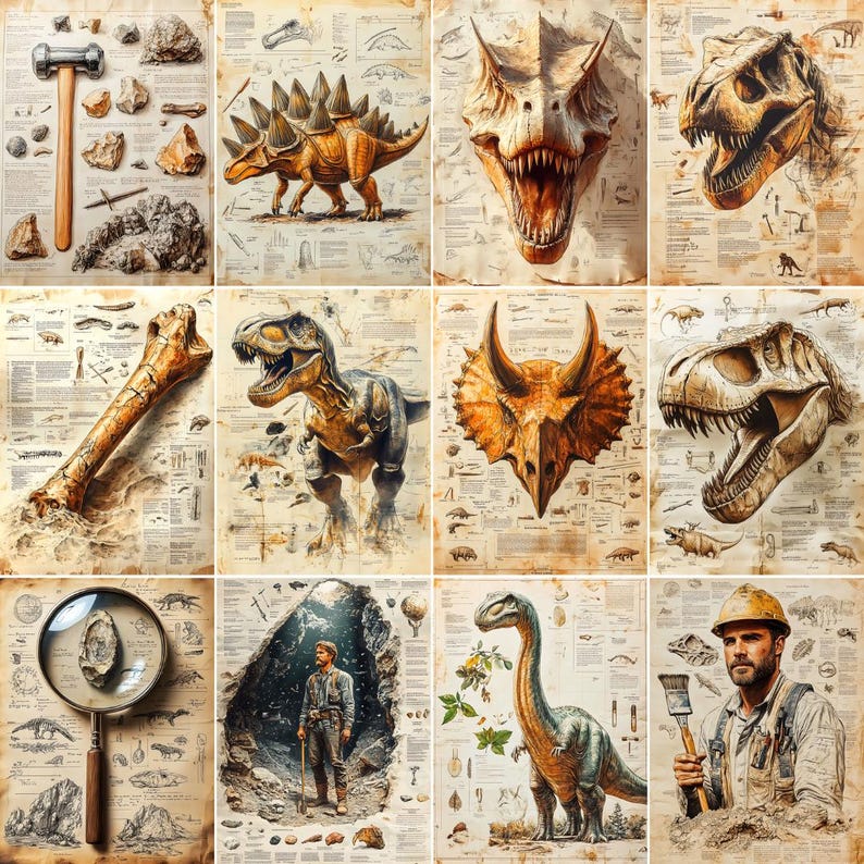 Dinosaur Junk Journal Kit: Vintage Ephemera, Scrapbook Pages (digital ...
