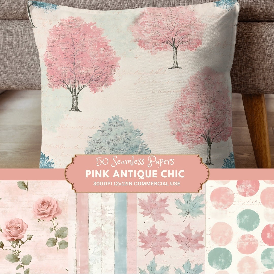 Pink Antique Floral Digital Paper Seamless Vintage Patterns in Pink ...