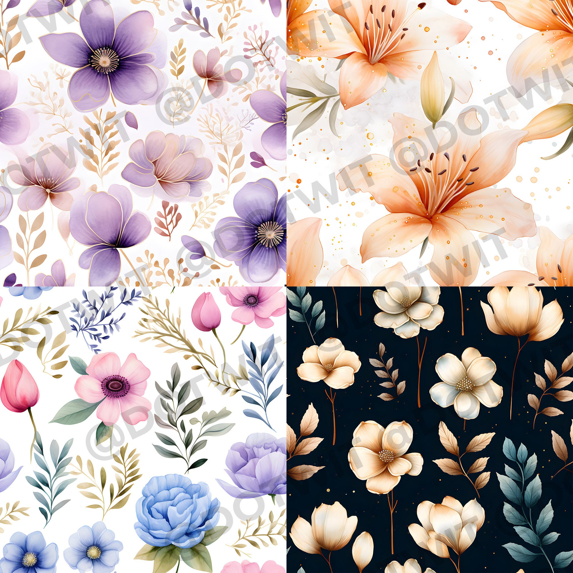 16 Floral Digital Papers: Sparkling Seamless Patterns (12x12 Inches) - Etsy