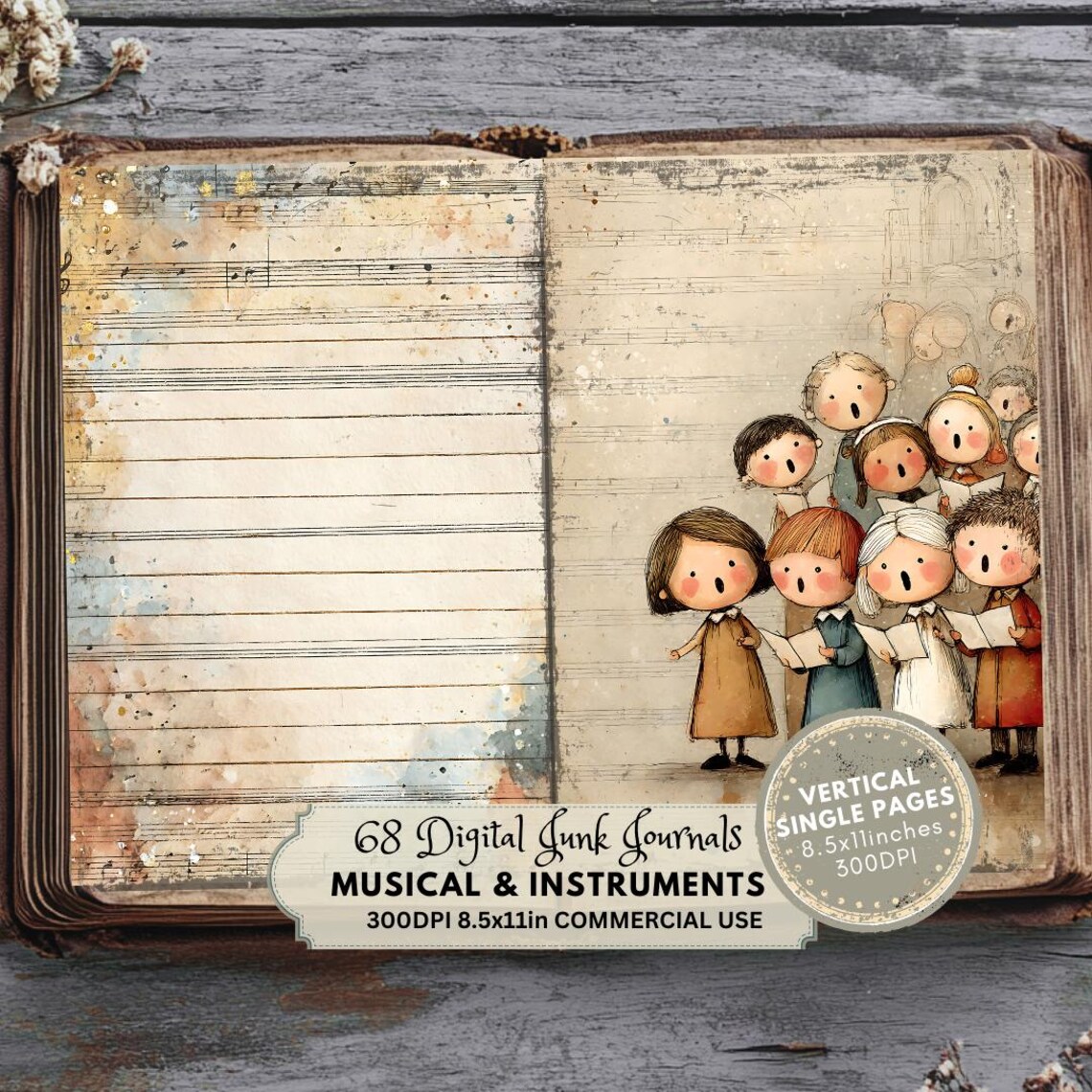 Musical Junk Journal Pages, Instruments Ephemera for Scrapbooking and ...