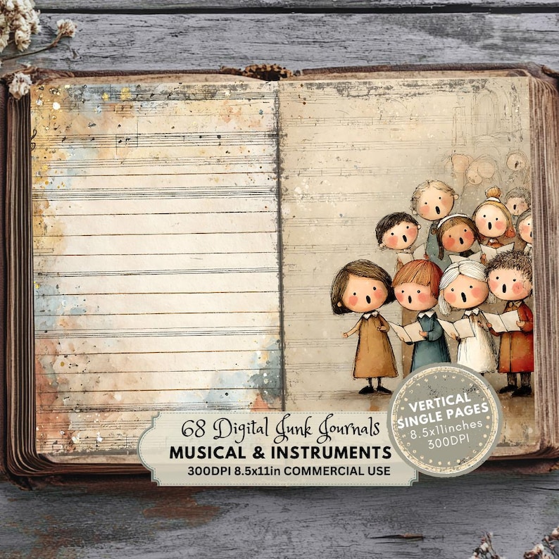 Musical Junk Journal Pages, Instruments Ephemera for Scrapbooking and ...