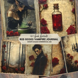 Gothic Vampire Junk Journal Kit: Halloween Red Black Ephemera (digital ...
