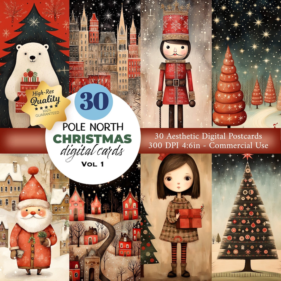30 Christmas Postcards, Christmas Postcard Printable, Christmas Digital ...