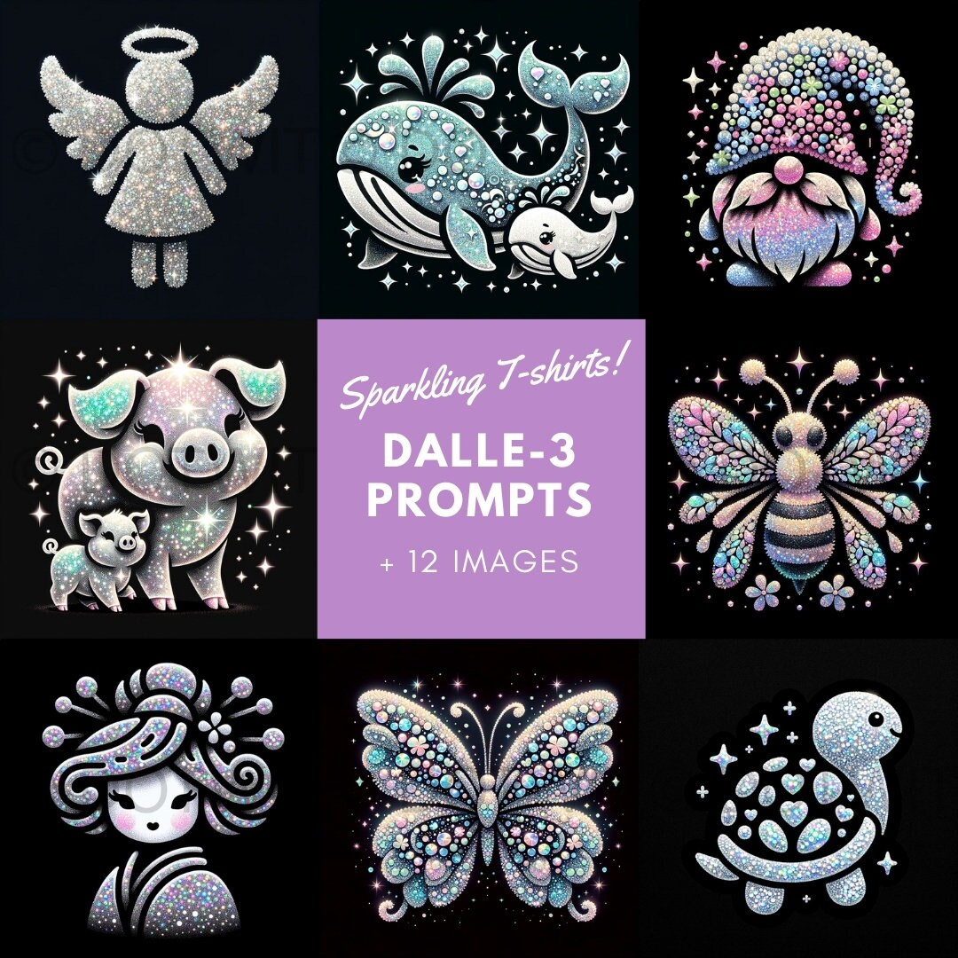 DALLE 3 Prompt Guide, DALLE-3 Prompts for Glitter Sparkling T-shirts ...