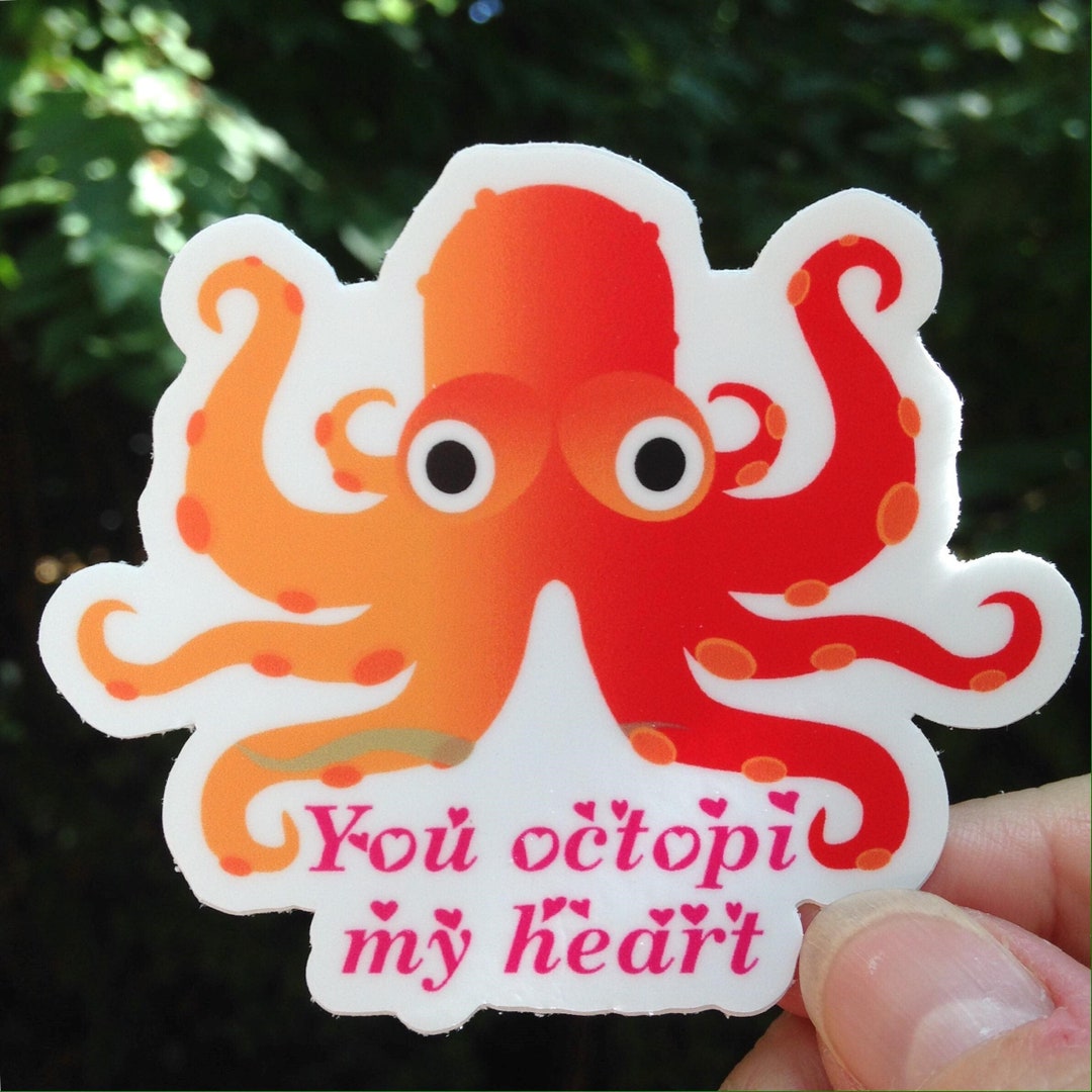 Octopus Valentine Sticker: 'you Octopi My Heart' Laptop Decal - Etsy