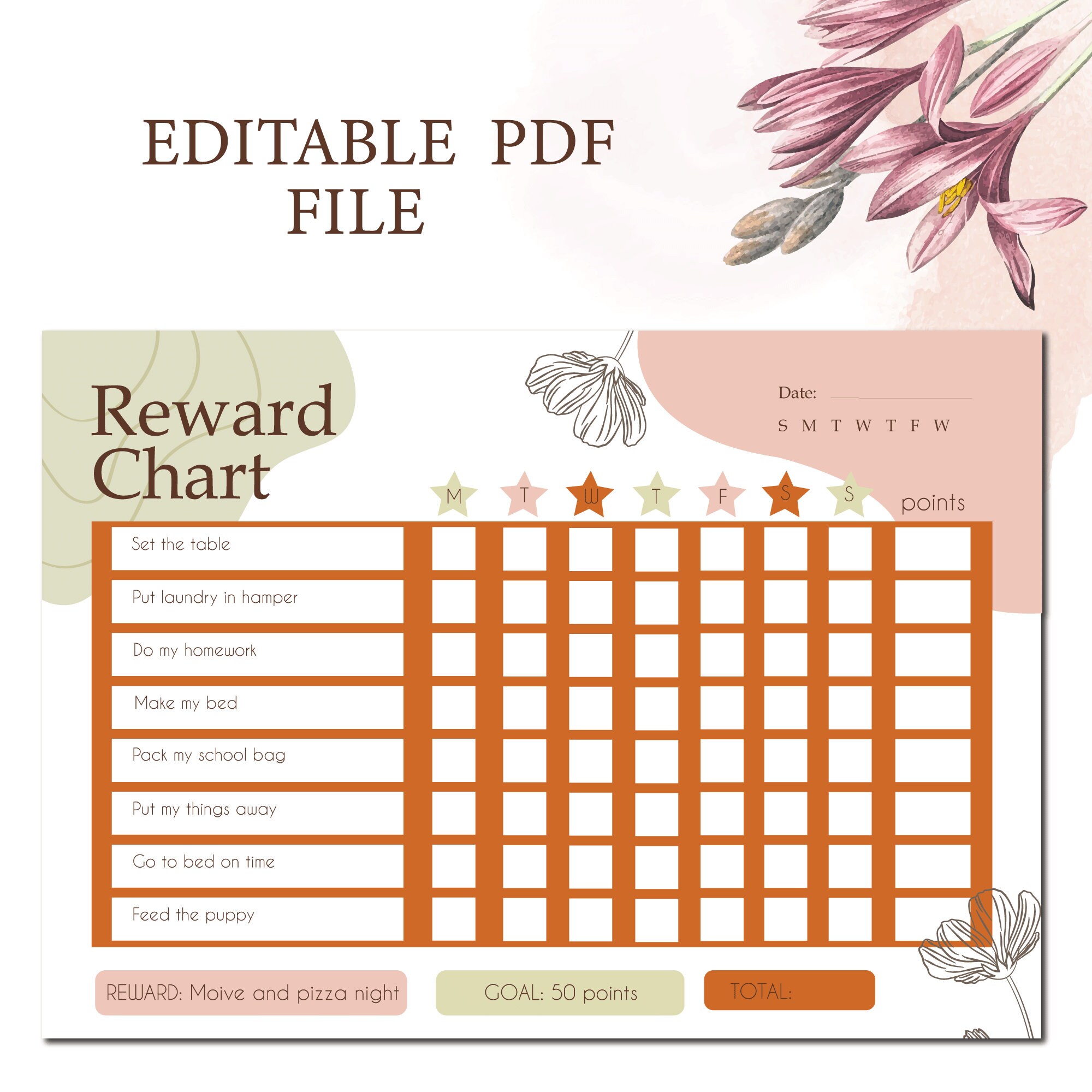 Editable Reward Chart A4 A5 Letter Size Printable Reward - Etsy