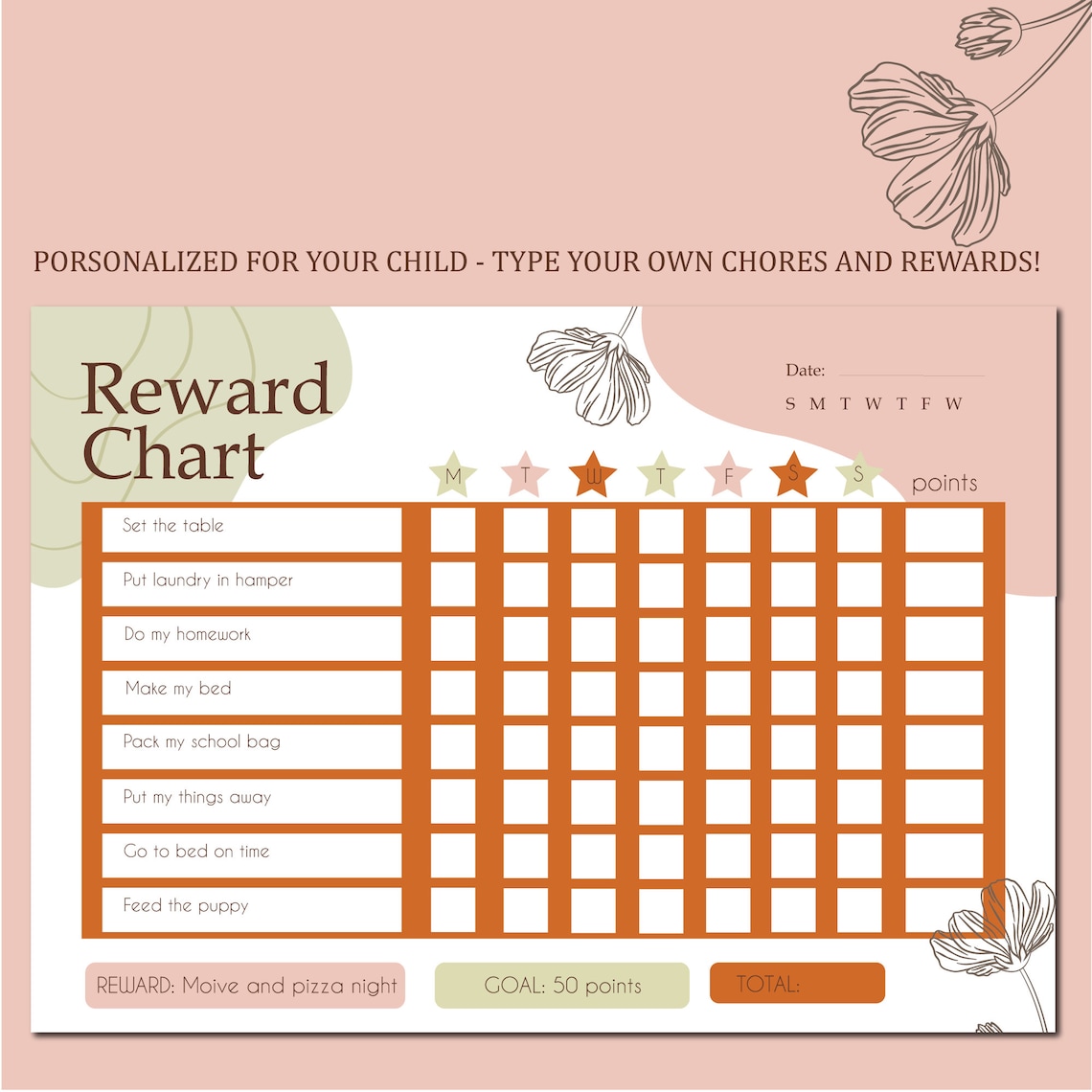 Editable Reward Chart A4 A5 Letter Size Printable Reward - Etsy